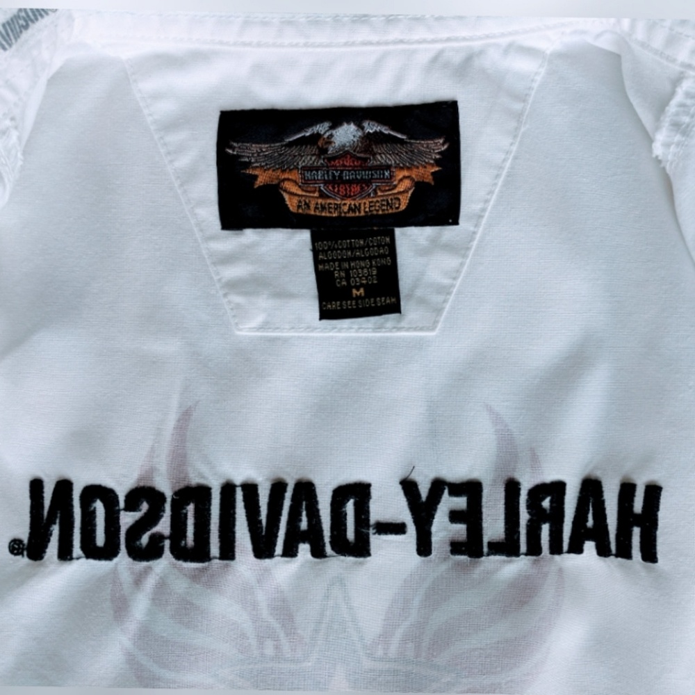 Harley-Davidson White Cotton Snap Button Top M - Gem